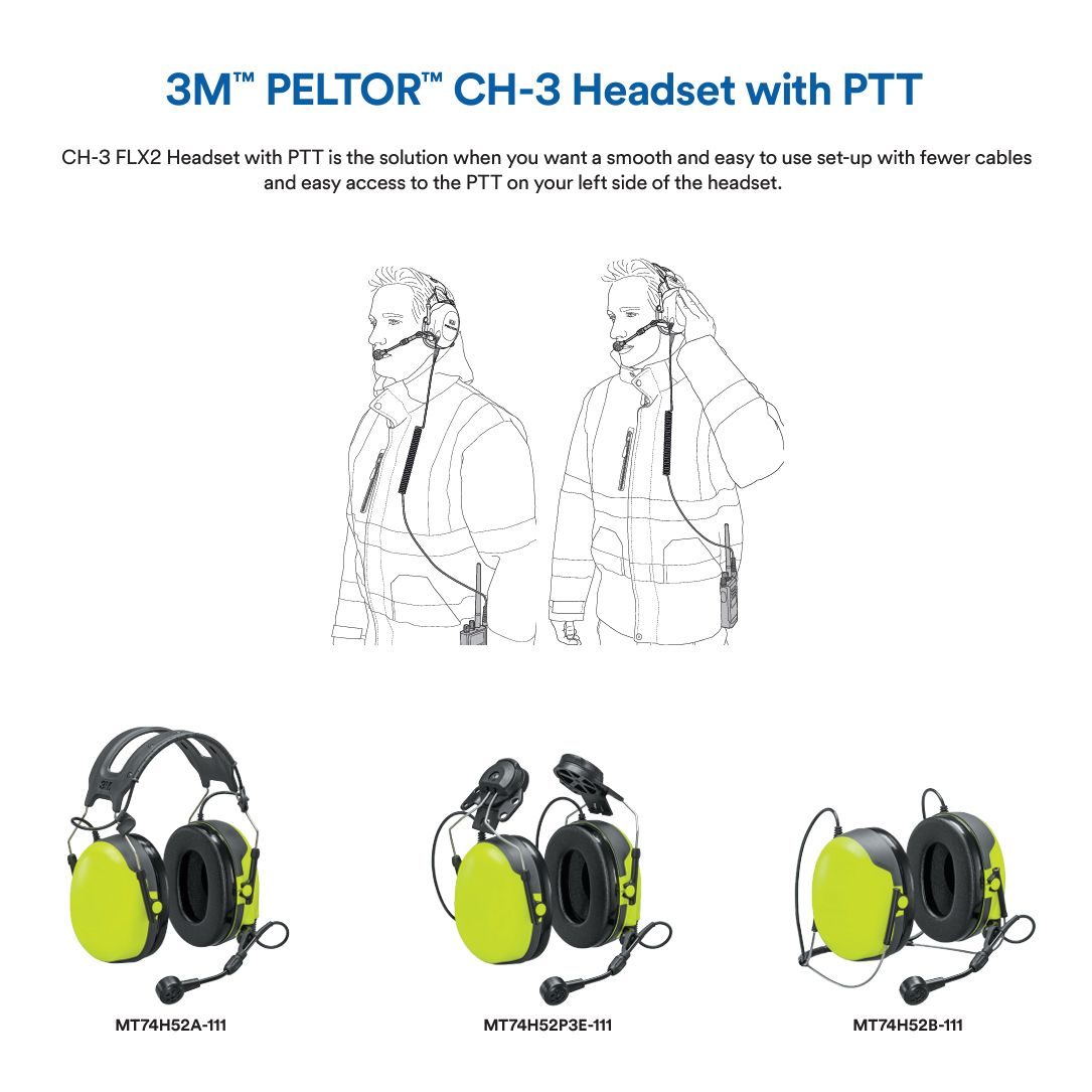 3M MT74H52P3E-111 PELTOR CH-3 Helmet Mounted Headset with Built-In PTT ...