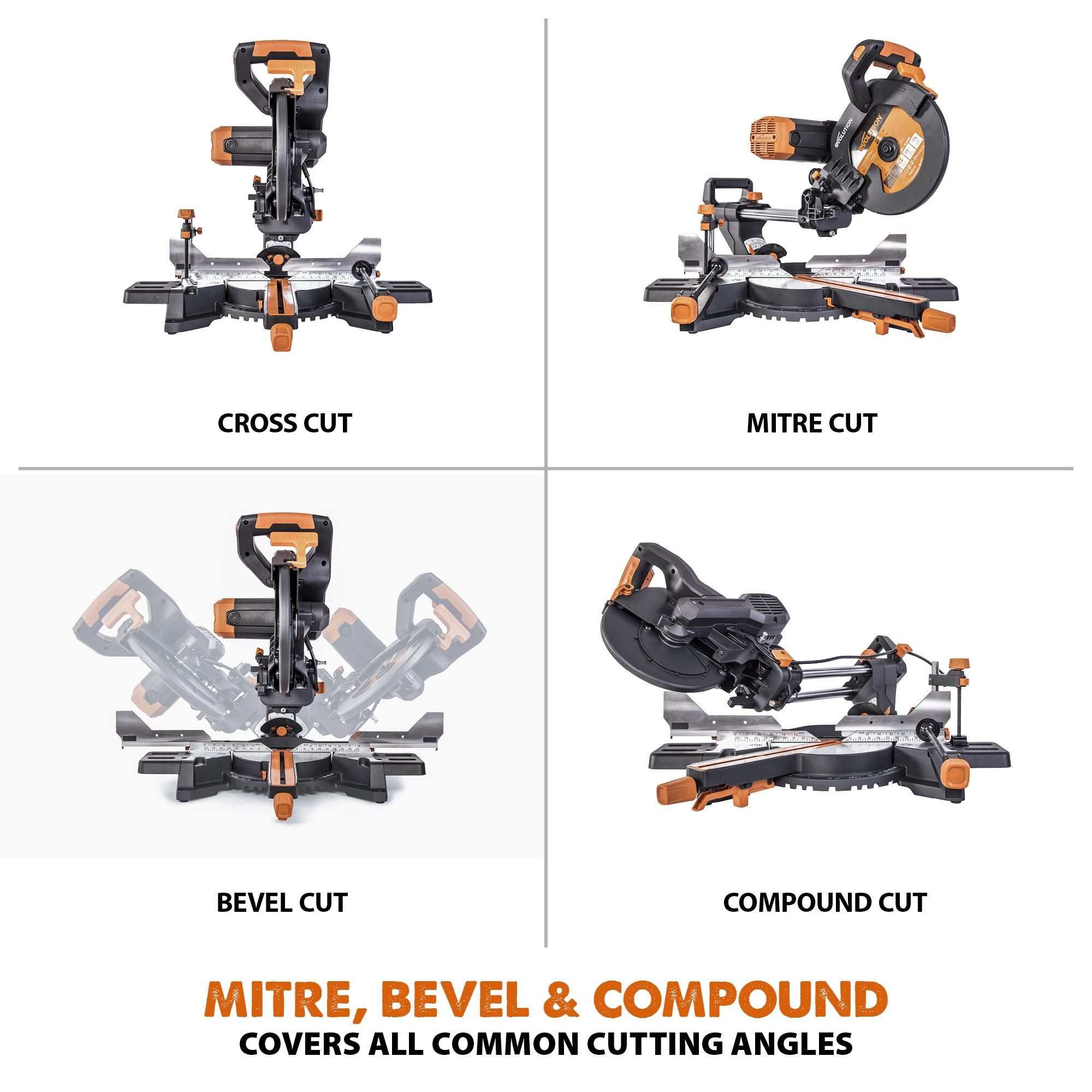 Evolution R255SMS-DB+ 255mm Double Bevel Sliding Mitre Saw 240v c/w ...