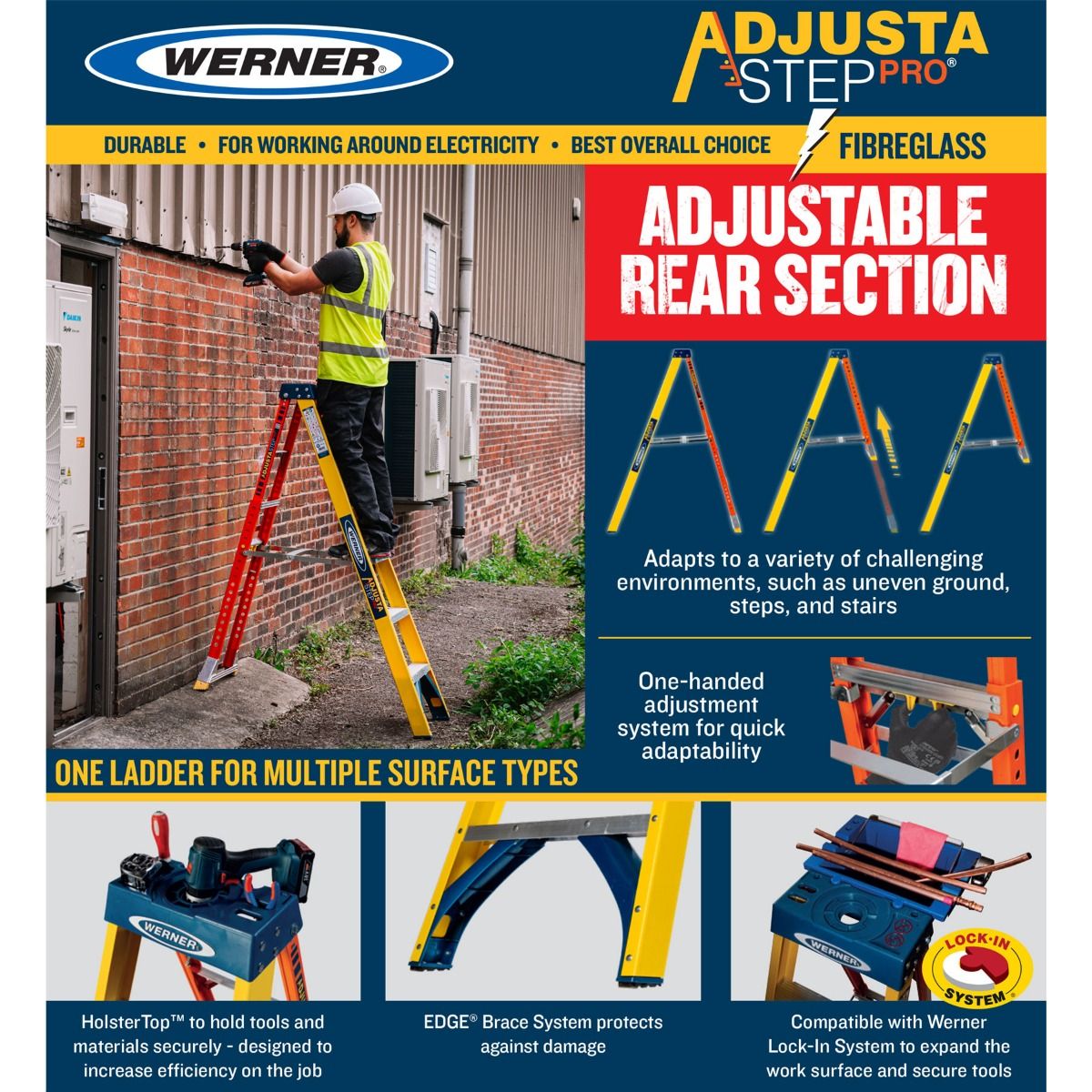 Werner 75074 AdjustaStep Pro Fibreglass 6 Tread Stepladder
