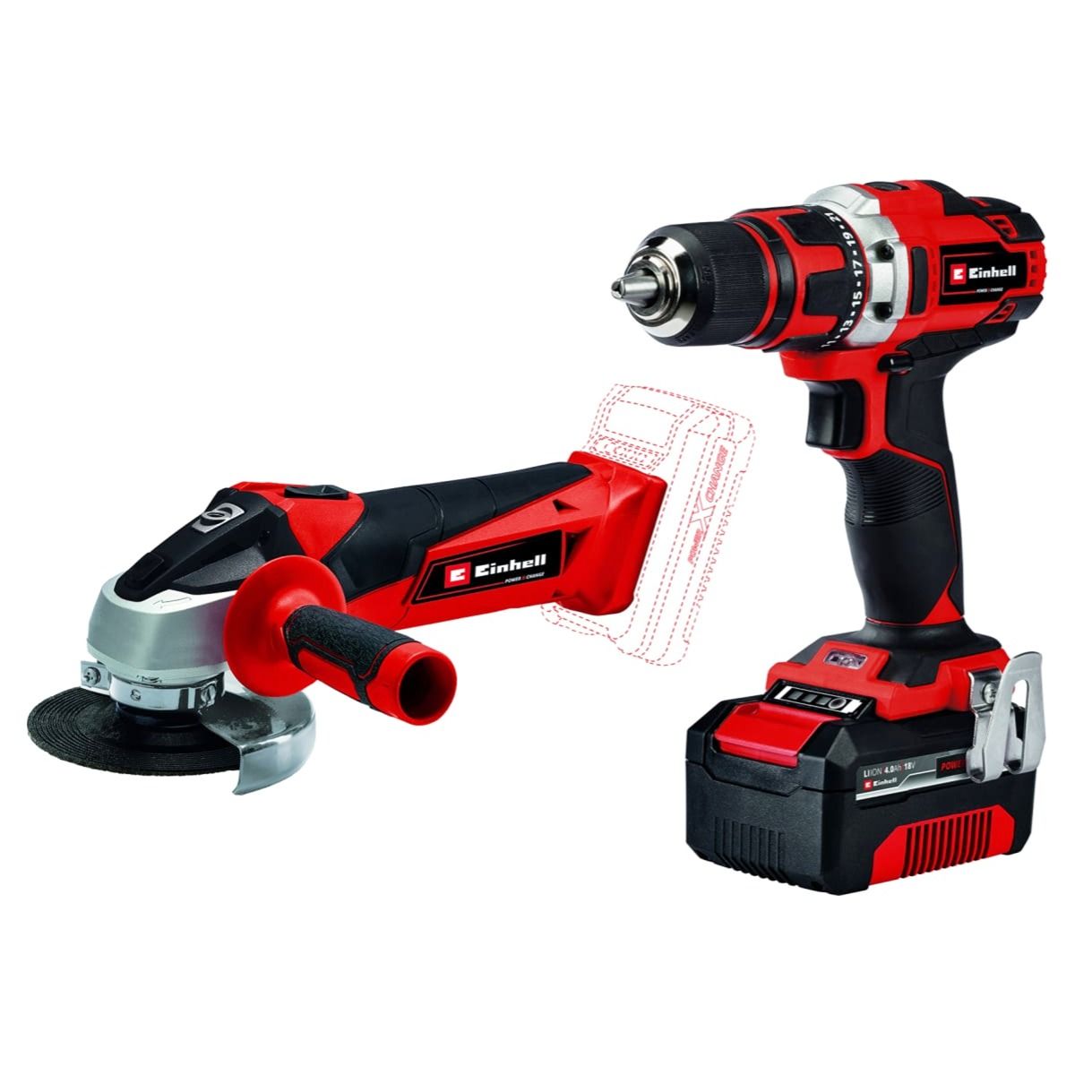 Einhell TE-TK 18/2 Li Kit 18V Cordless PXC Drill Driver + Angle Grinder ...
