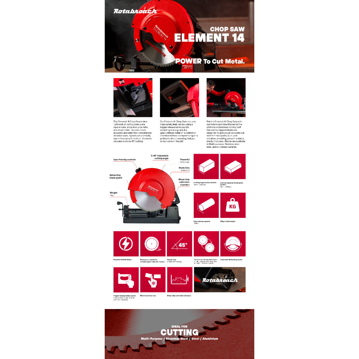 Rotabroach Element 14 TCT Metal Cutting Chop Saw 14" 240V