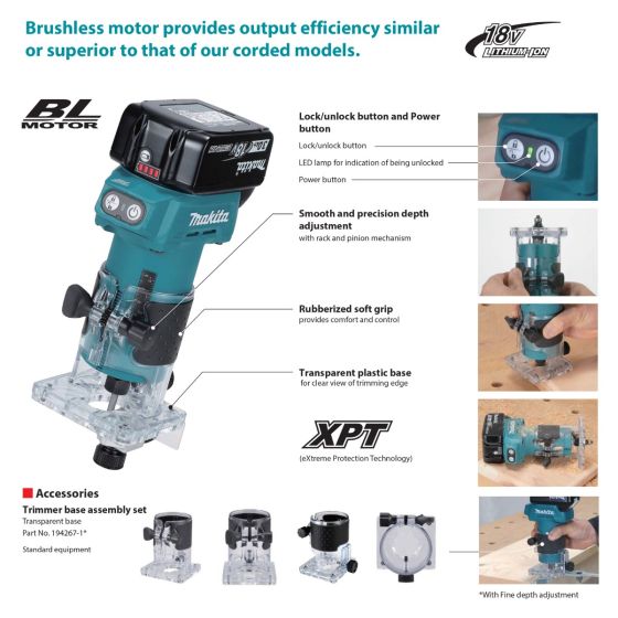 Makita DRT52Z 18v Li-ion Cordless Brushless Router / Trimmer 1/4" (Body ...