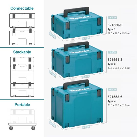 Makita 191X80-2 Makpac Clear Lid Stackable Organiser Case + 13 Box Inserts