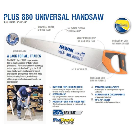 Irwin Jack 880 Plus Universal Handsaw 500mm (20") 8tpi