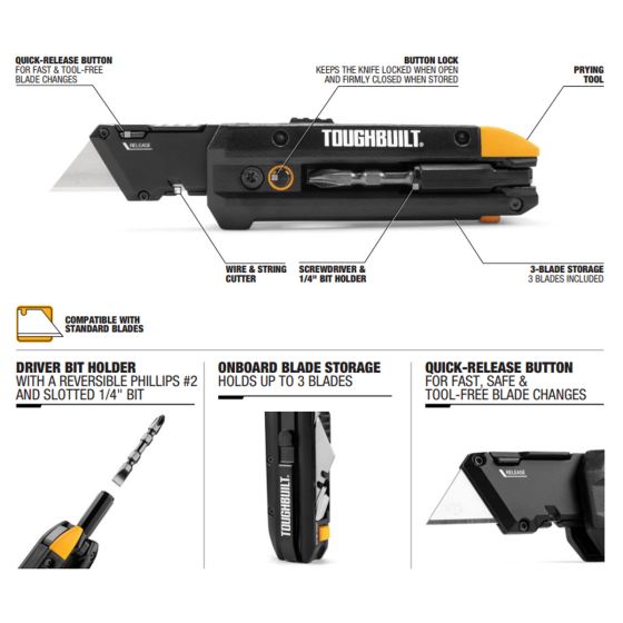 ToughBuilt TB-H4-12-IM 5 In 1 Electricians Folding Utility Knife C/W ...